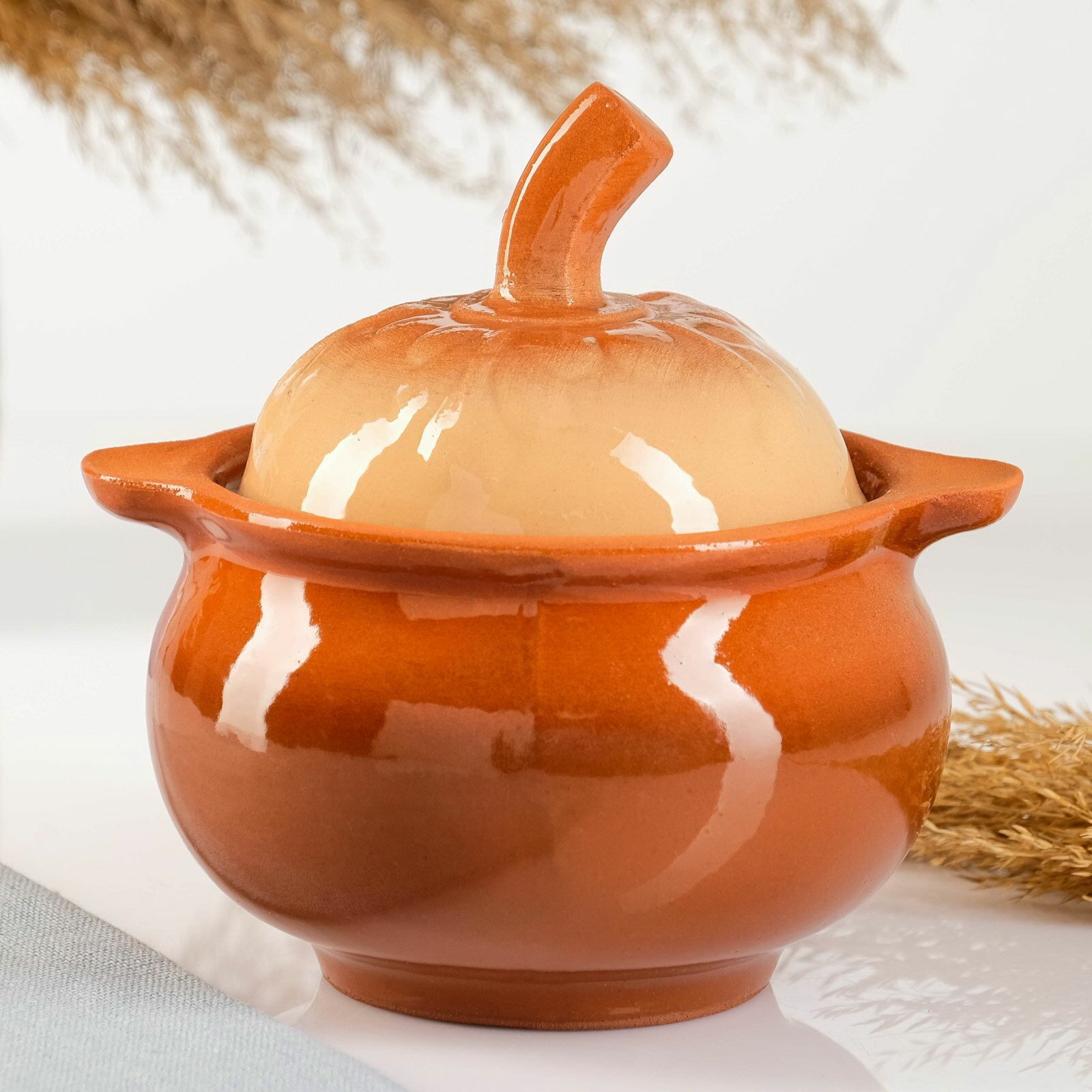 Горшочек для запекания "Луговой", 600 мл, с ручками, керамика, оранжевый