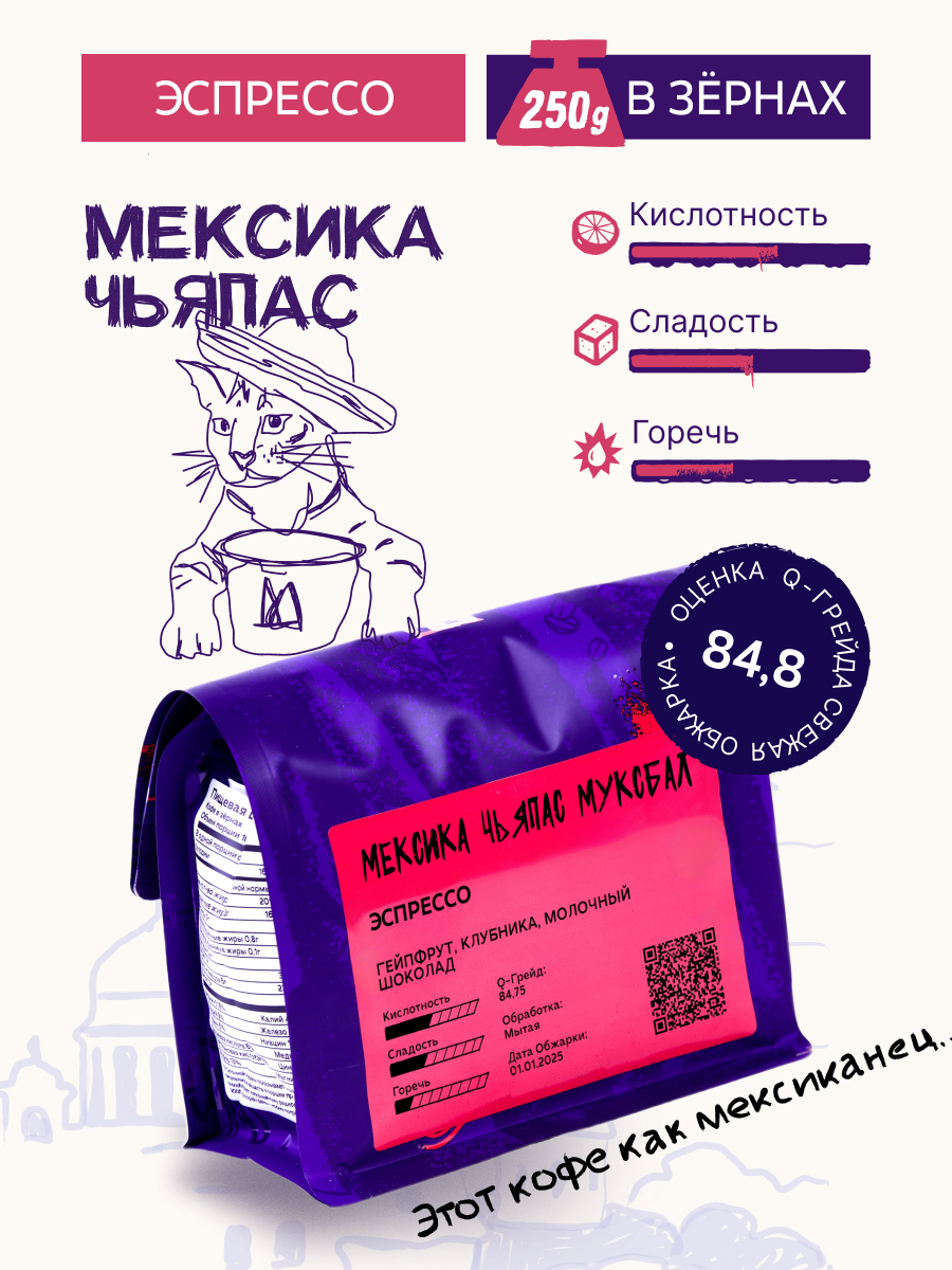 Кофе в зёрнах Мануфактура кофе "Мексика Чьяпас", арабика, 250г