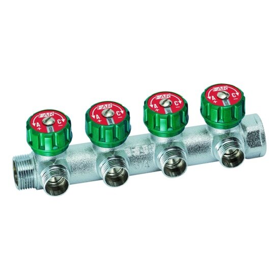 Коллектор Far 1" (ВР-НР) с 4 отв. 3/4"EU с вставкой под плоское уплотнение