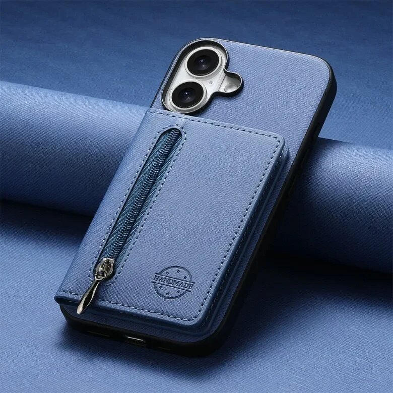 Кожаный чехол на iPhone 13 mini, темно-синий с RFID