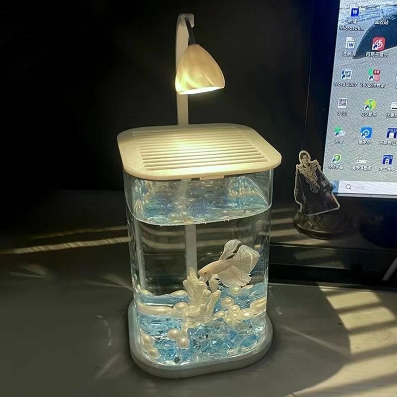 Аквариум для рыб/aquarium/с подсветкой, белый, Синий, жемчуг и кораллы
