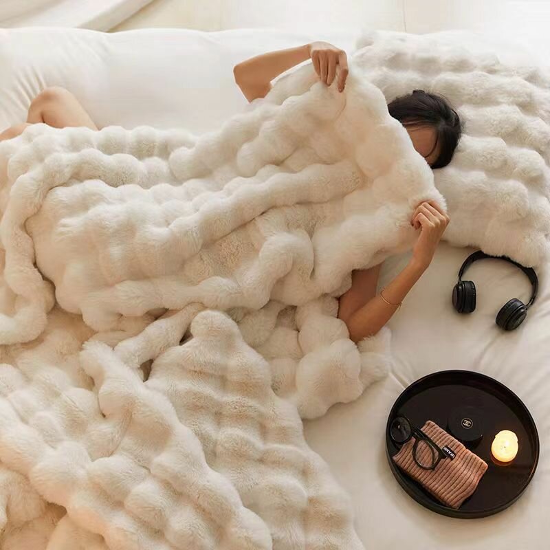 Скандинавские толстые зимние обеденные одеяла имитация кролика бархатные одеяла диван одеяло офисное общежитие теплое