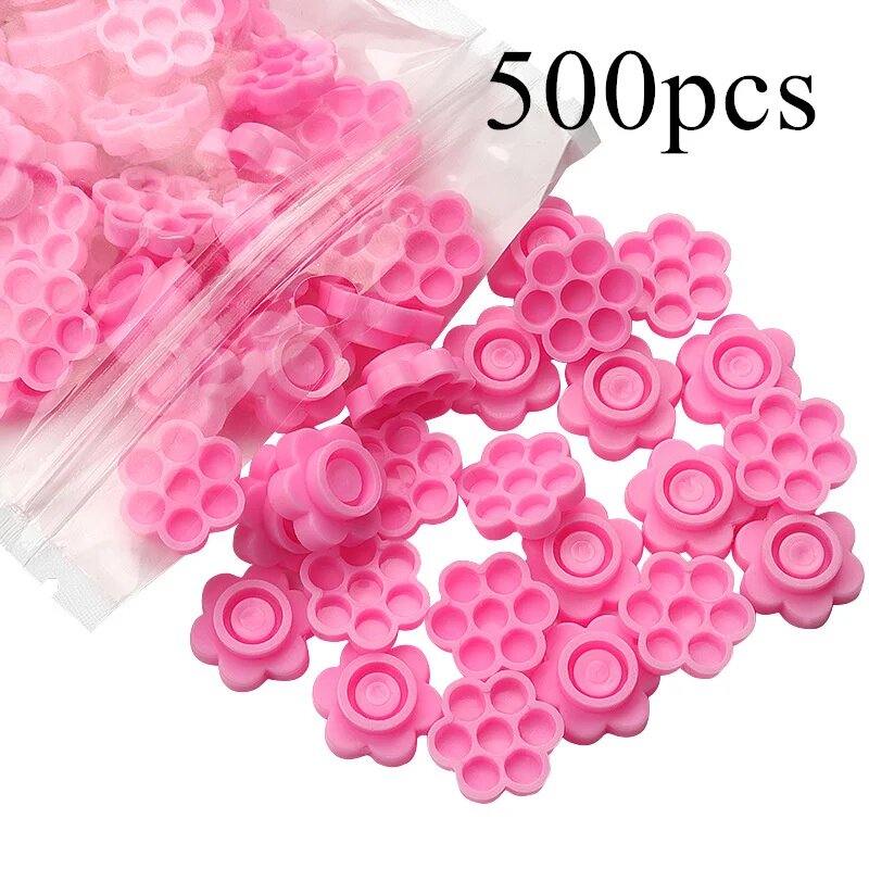 100/500 Шт, Аксессуары Для Накладных Ресниц, Розовый Цветочный Дизайн, Набор Для Наращивания Ресниц С Держателем Для Клея