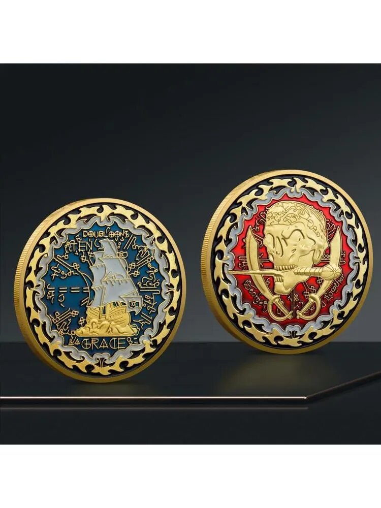 Пиратский череп памятная монета серебряный медальон