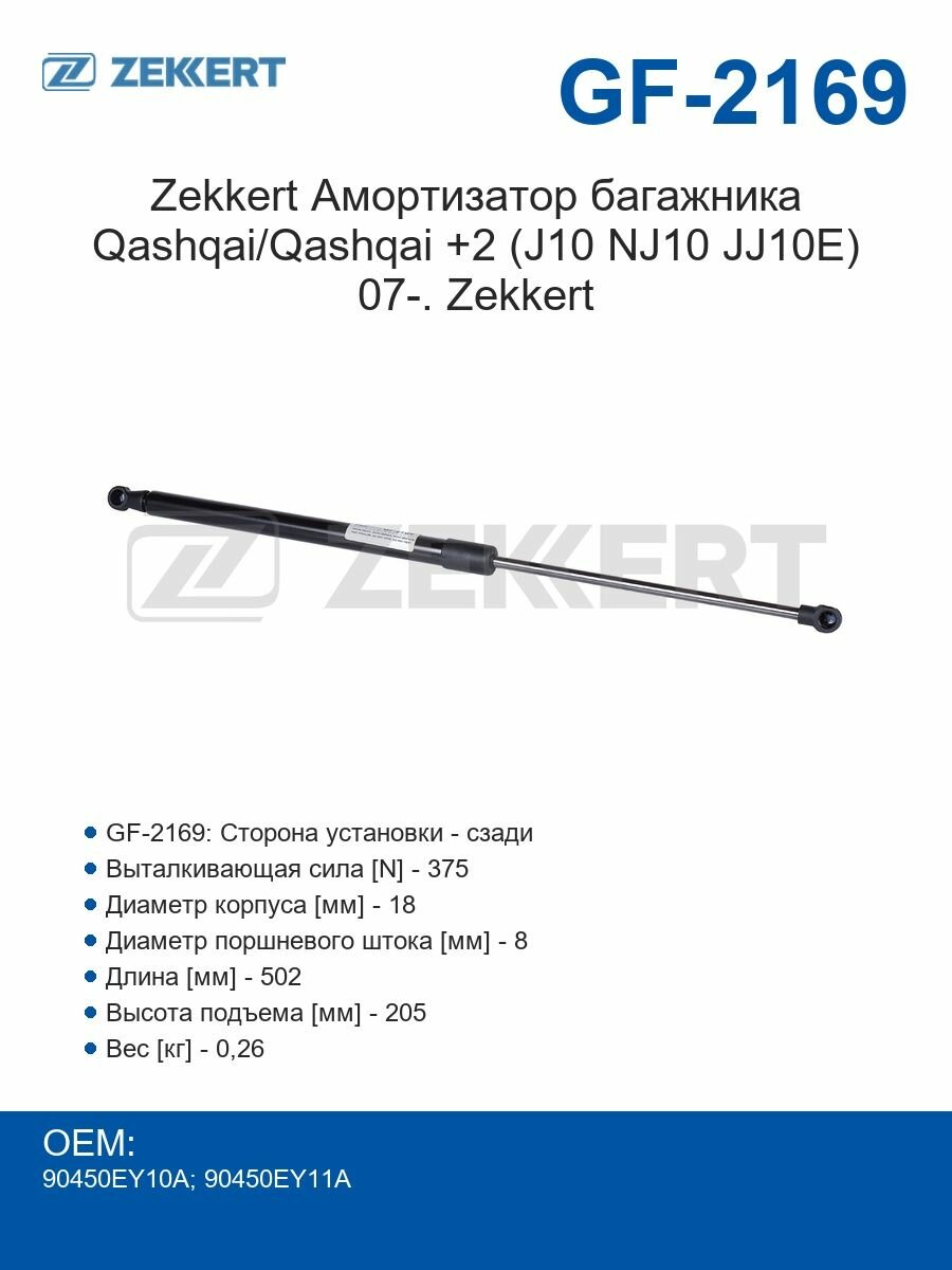Zekkert Амортизатор багажника Qashqai/Qashqai +2 (J10 NJ10 JJ10E) 07-. Zekkert