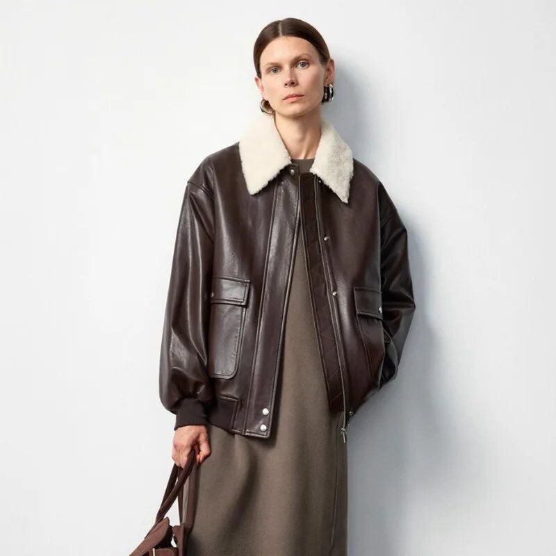 Женская зимняя кожаная куртка из овечьей шерсти Levi's М