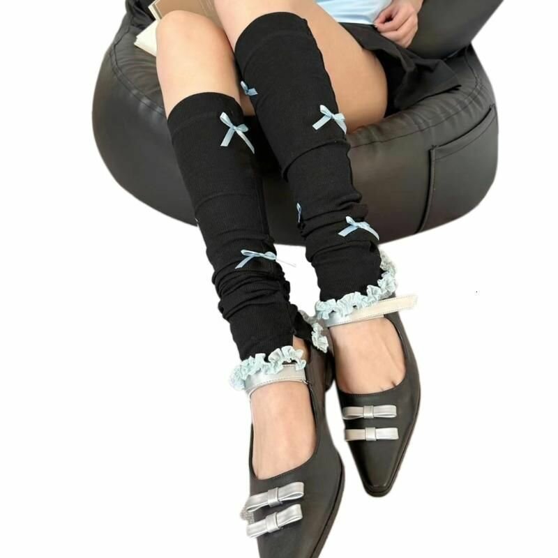 Теплые гетры в стиле балета с бантами, Черный