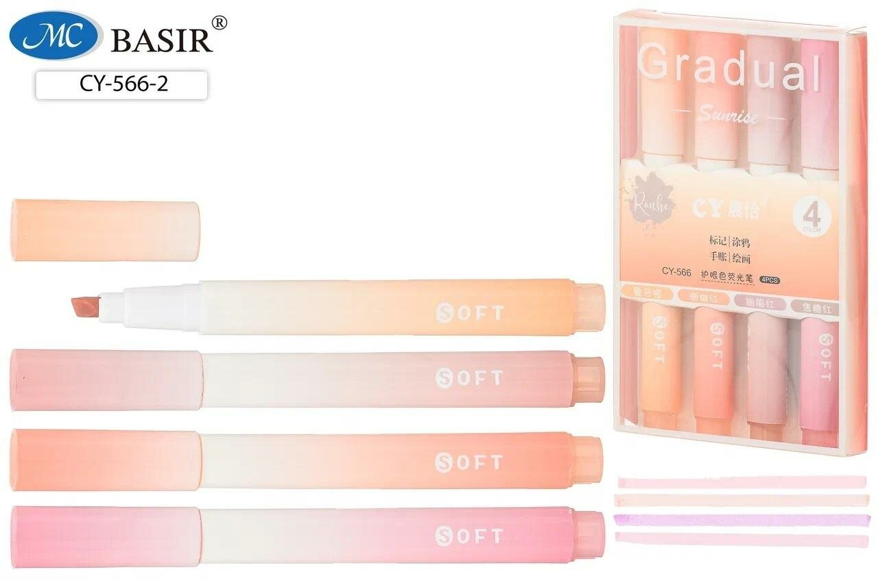 Набор текстмаркеров PASTEL 4 цвета, розовые оттенки, на водной основе, скошенный наконечник