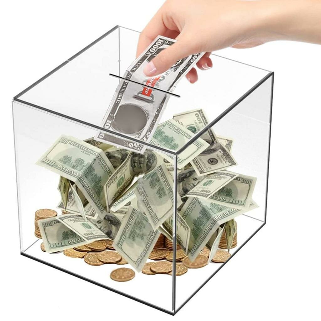 Прозрачная копилка из акрила, S