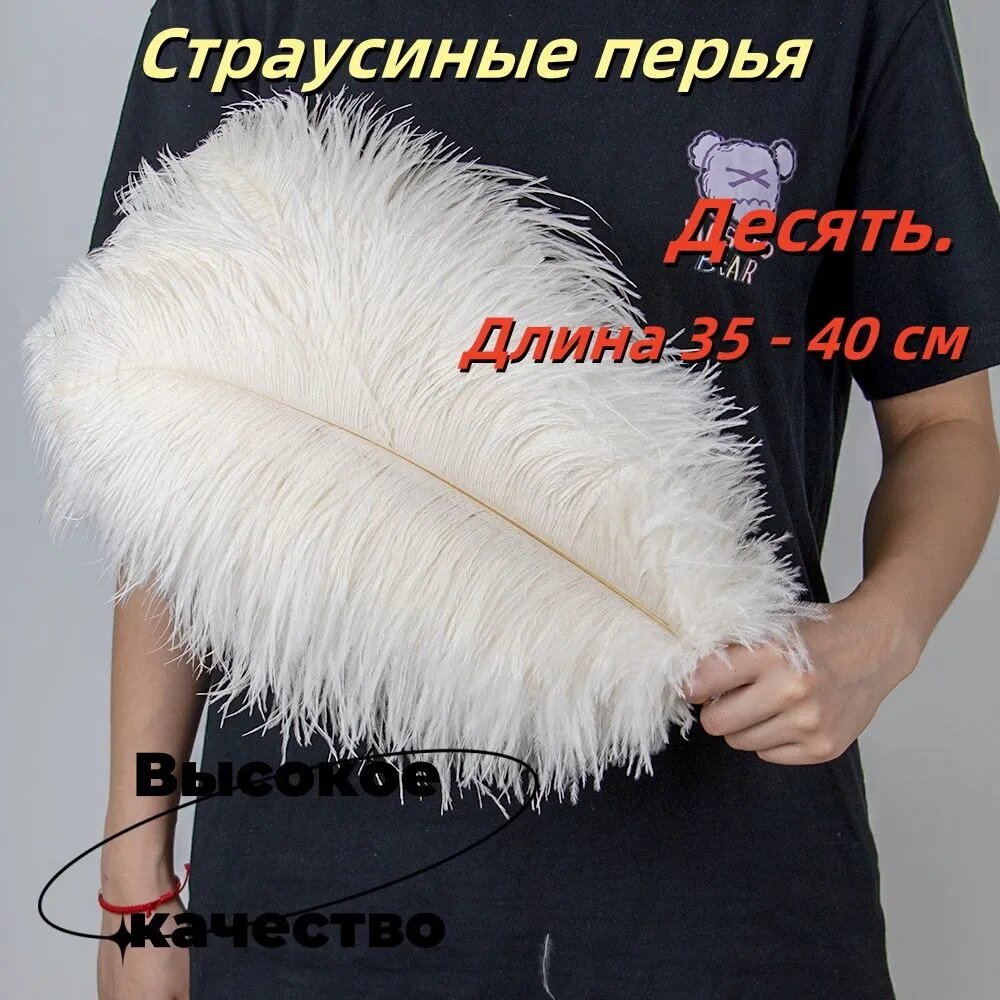 Страусиные перья используются для украшения и творчества. 35 - 40 см Десять оттенков белого