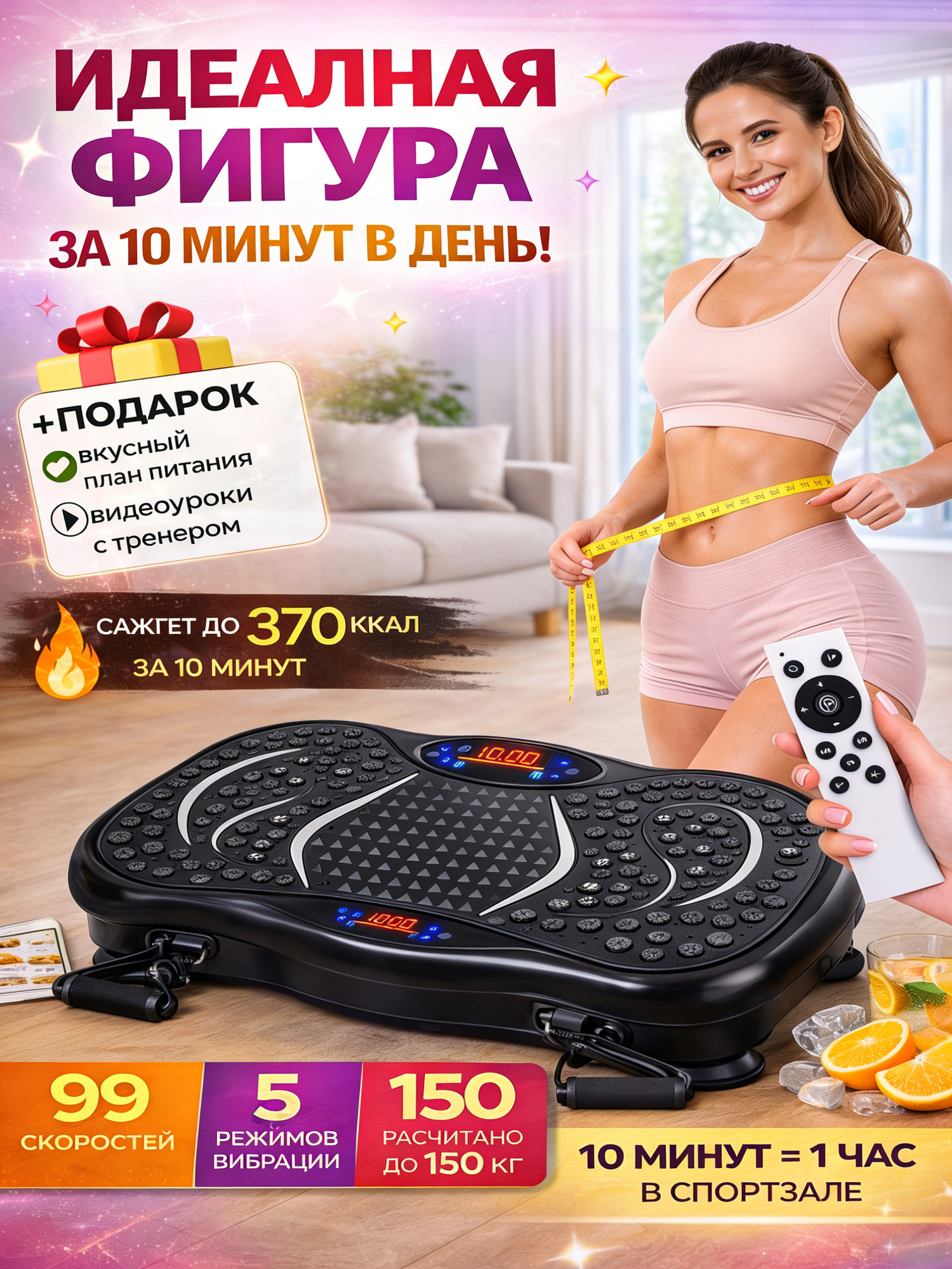 Виброплатформа тренажер для похудения, кардио, степпер для ног, антицеллюлитный, нагрузка 150 кг