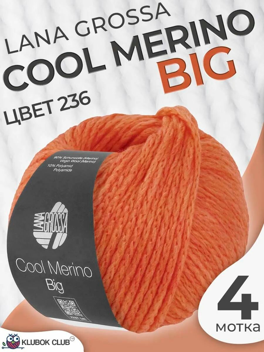 Пряжа для вязания Lana Grossa Cool Merino Big шнурок, цвет 236, 4 мотка