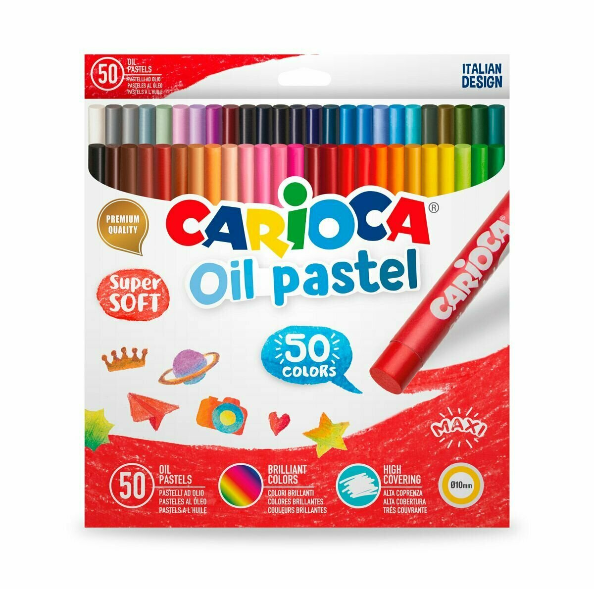 CARIOCA MAXI пастель масляная для рисования, набор 50 цветов, 43286