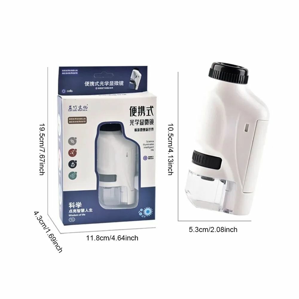 Комплект мини - карманного микроскопа, 60 - 120x портативный, аккумуляторное питание со светодиодными лампами, детский научный микроскоп
