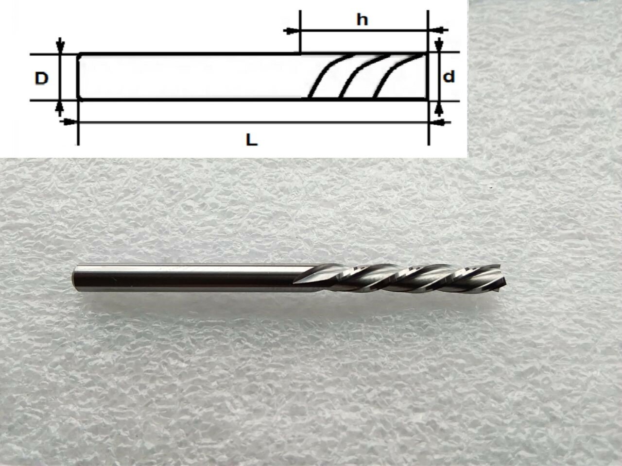 Спиральная трехзаходная фреза 3S317, d-3.175/ h-17/ D-3.175/ L-38. X series (с удалением стружки в низ) для ЧПУ станка.