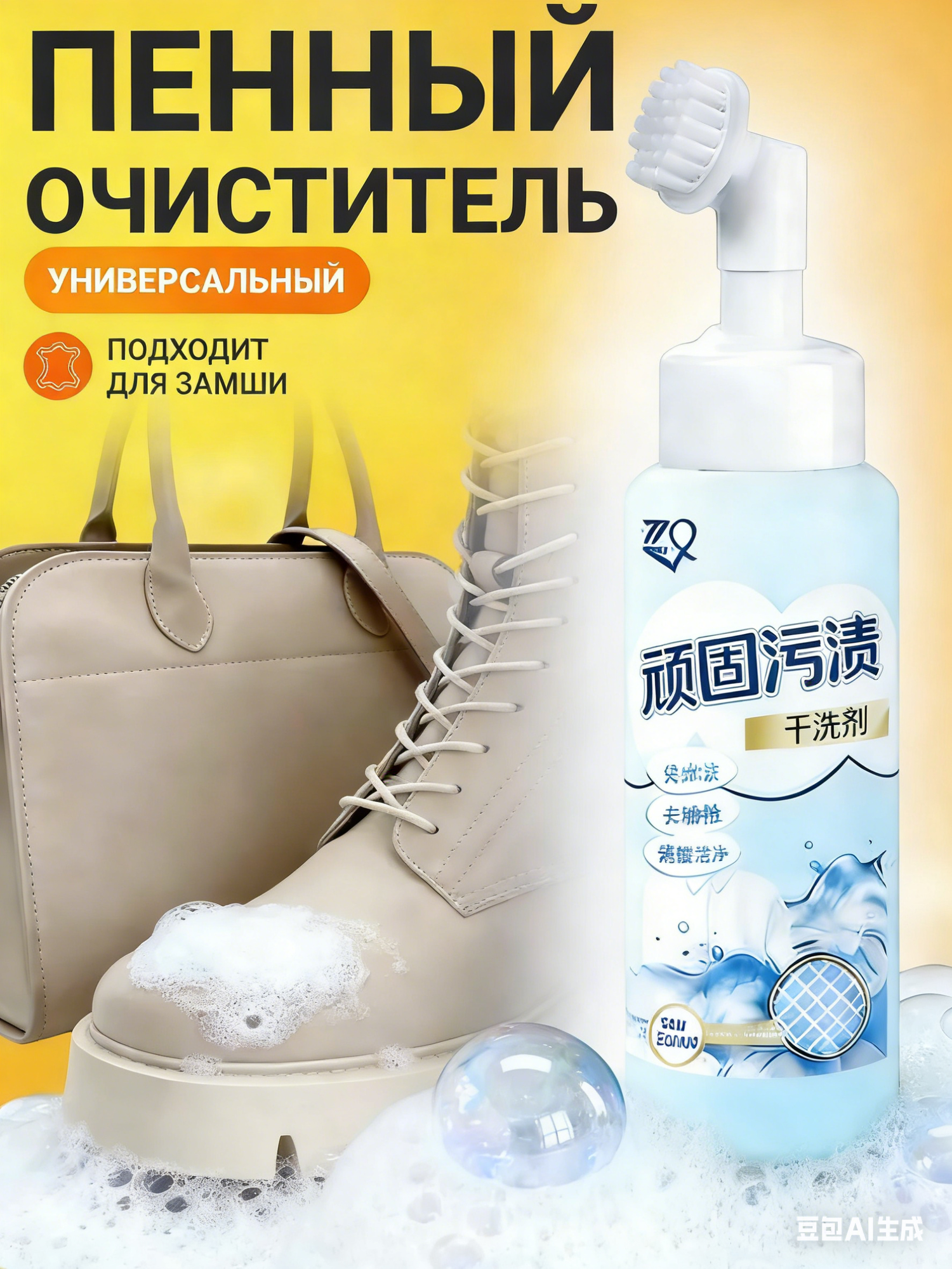 Мусс для очищения обуви из замши нубука, удобная щеточка, 200 мл