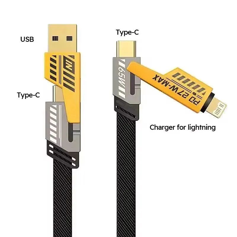 Кабель для быстрой зарядки type C 65W4-в-1 от USB к type C / подходит для iPhone 14, 15, 13, 12, iPad Samsung Xiaomi Huawei Oneplus(1метр)