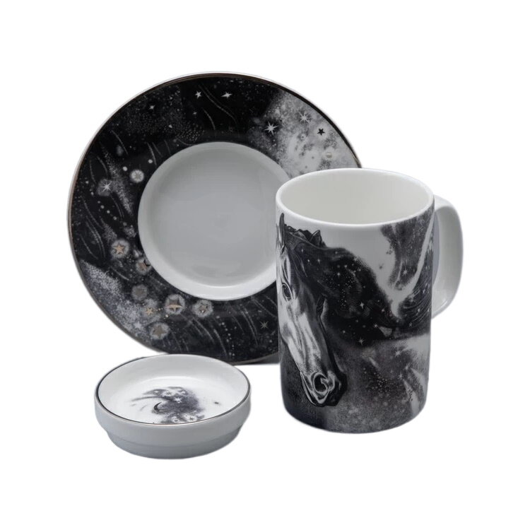 Бокал с блюдцем и крышкой ИФЗ Top, Тотем. Чёрный мустанг, 390мл, подарочная упаковка, костяной фарфор 81.34276.00.1