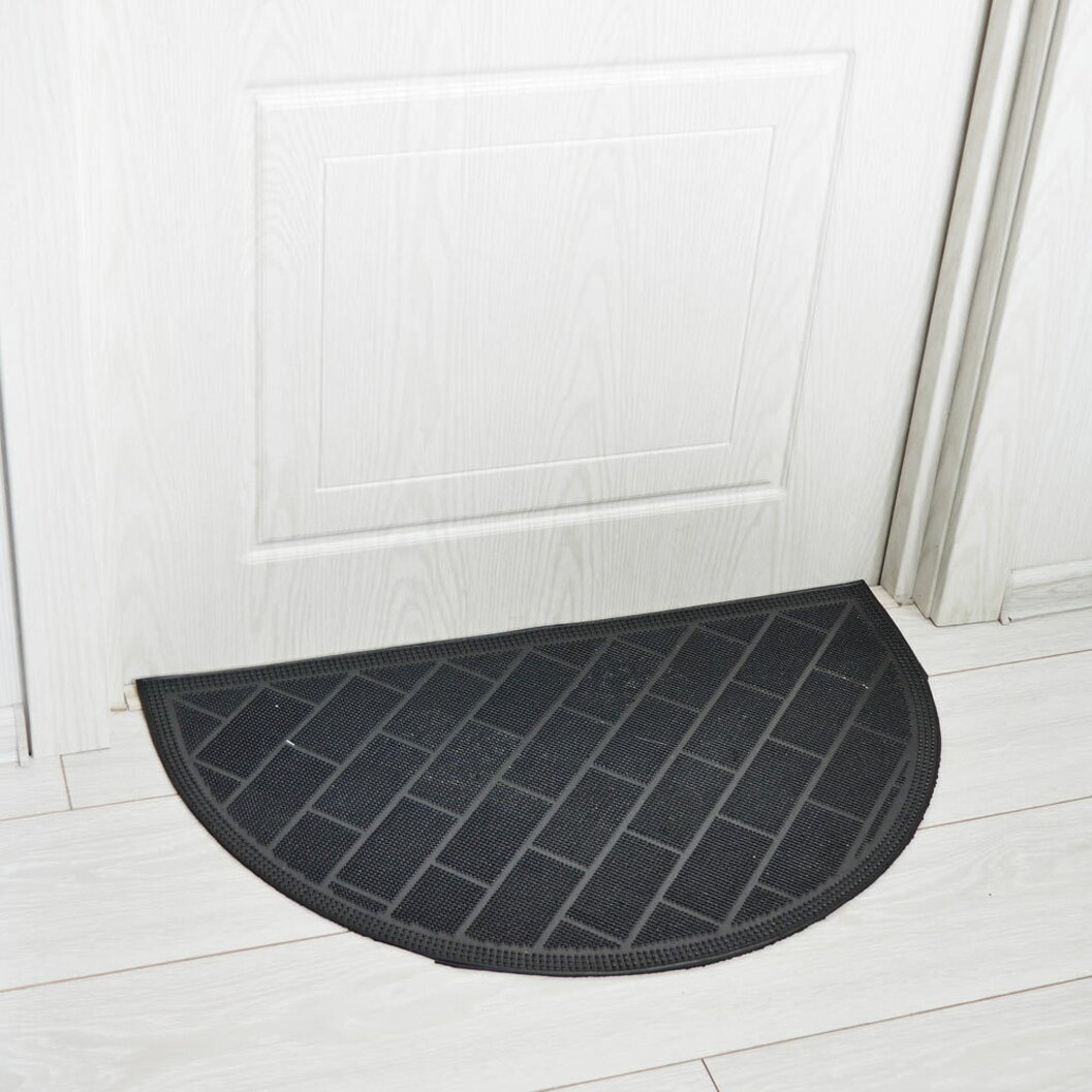 Коврик придверный резиновый 45х75см, полукруг, черный, рельеф кирпичики, грязезащитный