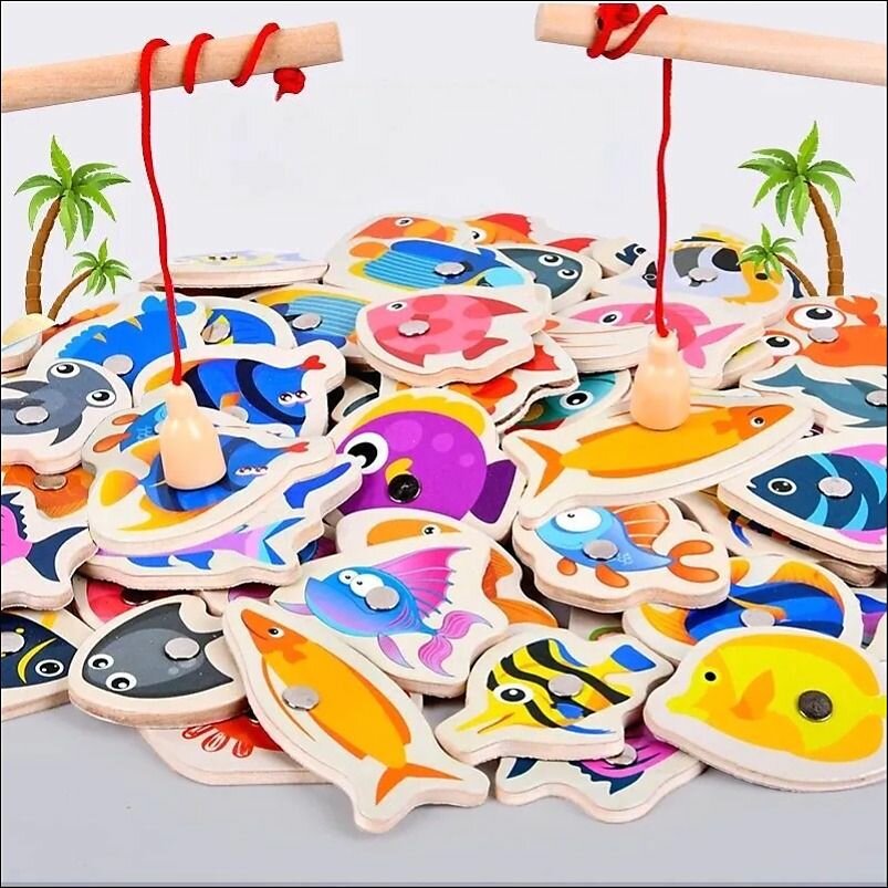 Магнитная рыбалка с удочкой. Набор для магнитной рыбалки из 2 удочек и 31 фигурки рыбок. Сортер морские обитатели1