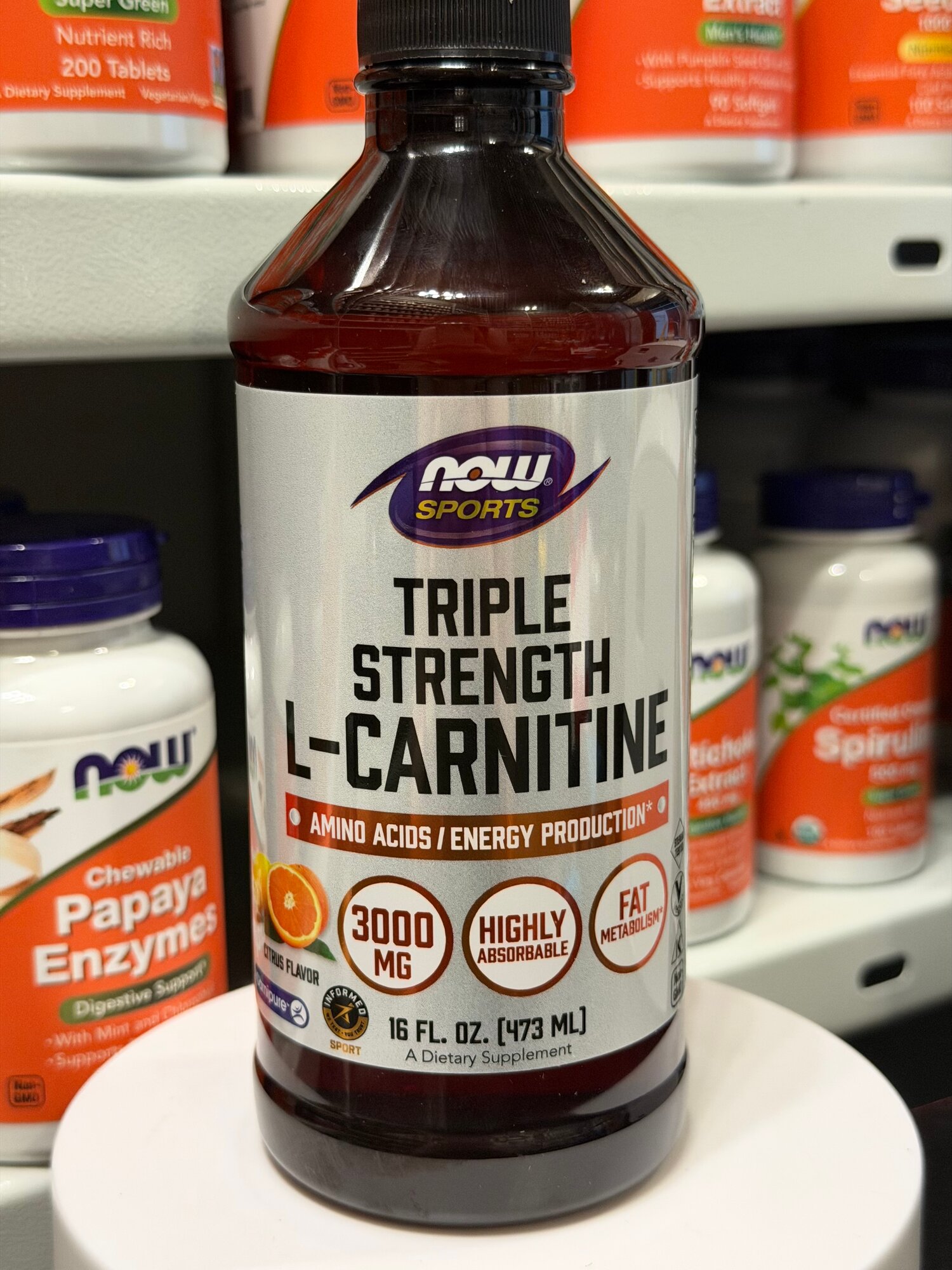 NOW L-Carnitine Liquid Triple Strength 3000 mg — жидкий L-карнитин для энергии, жиросжигания и выносливости, 473 мл