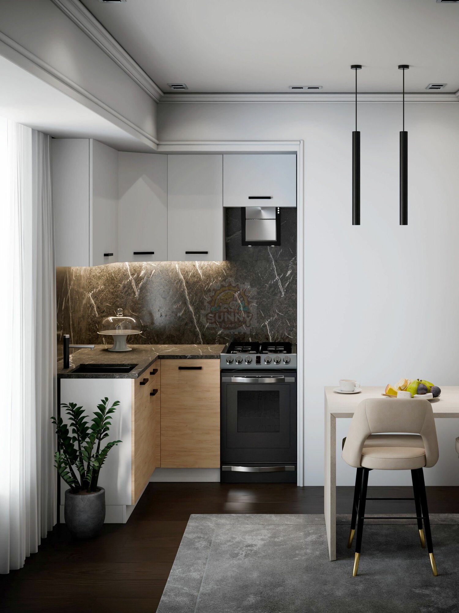 Кухня модульная угловая со столешницей Мария, 140см х 150см, Белый гладкий/Дуб Вотан ЛДСП, 180х150х60 см, столеш-а 60 см