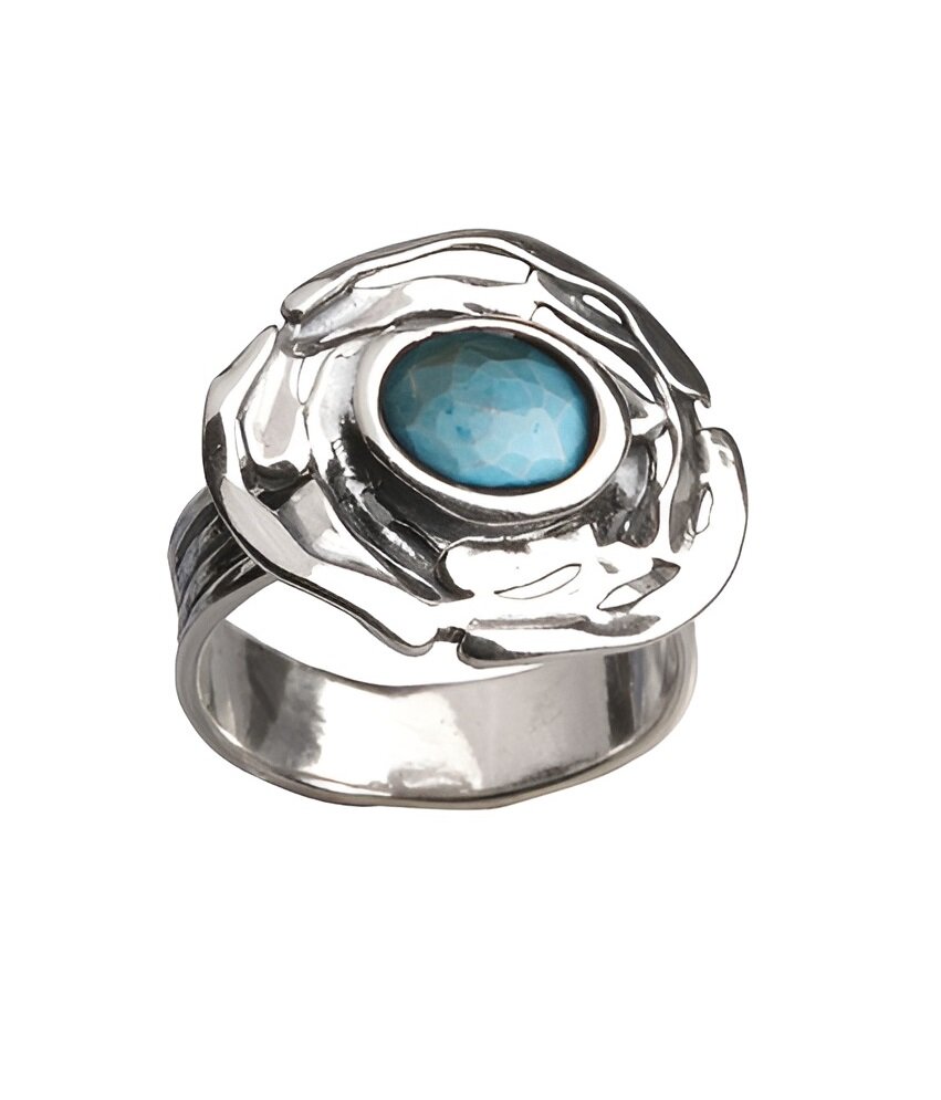 Кольцо широкое, серебро, 925 проба, чернение, бирюза