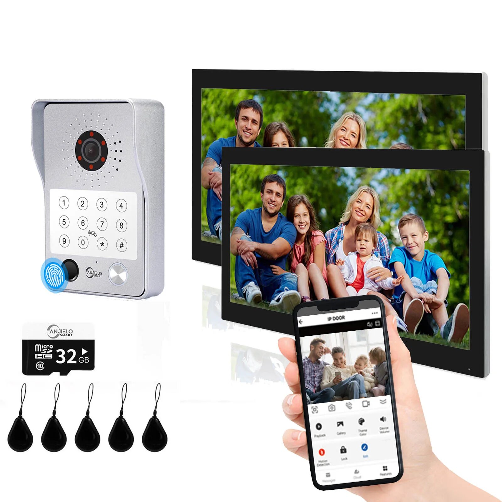 Anjielosmart 5-в-1 Wi-Fi видеодомофон 1080P