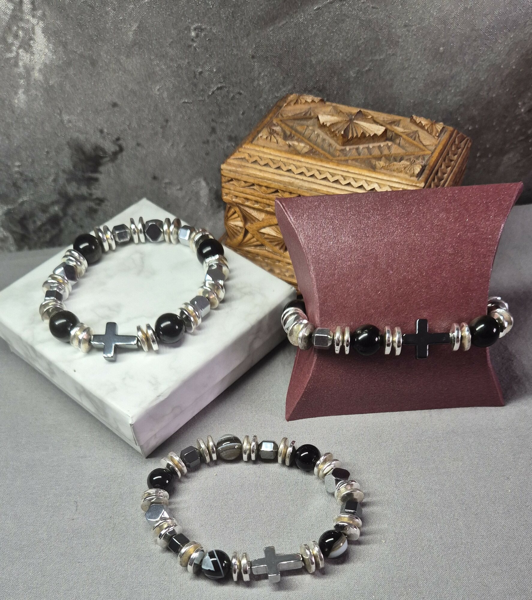 Славянский оберег, плетеный браслет, обсидиан, гематит