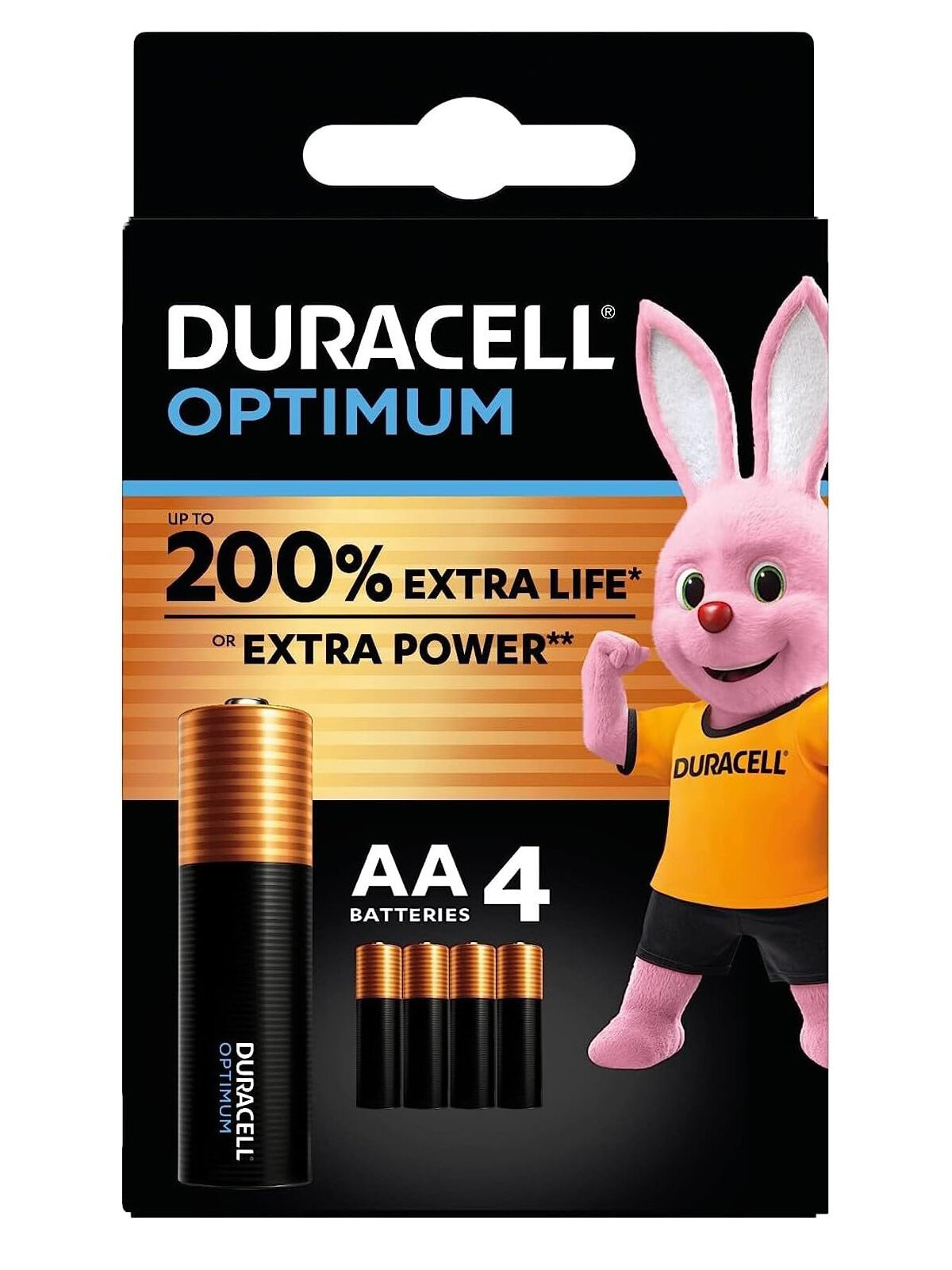 Батарейки пальчиковые АА DURACELL Optimum LR06, блистер 4 шт
