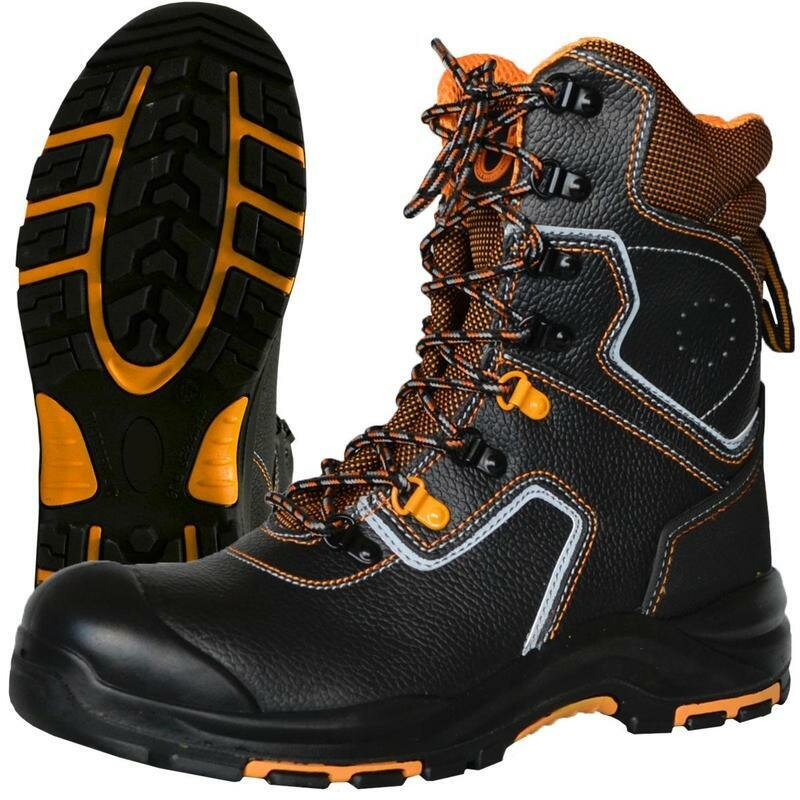 Ботинки с высокими берцами рабочие унисекс Perfect Protection ПУ-нитрил из натуральной кожи черные с композитным подноском (размер 45)