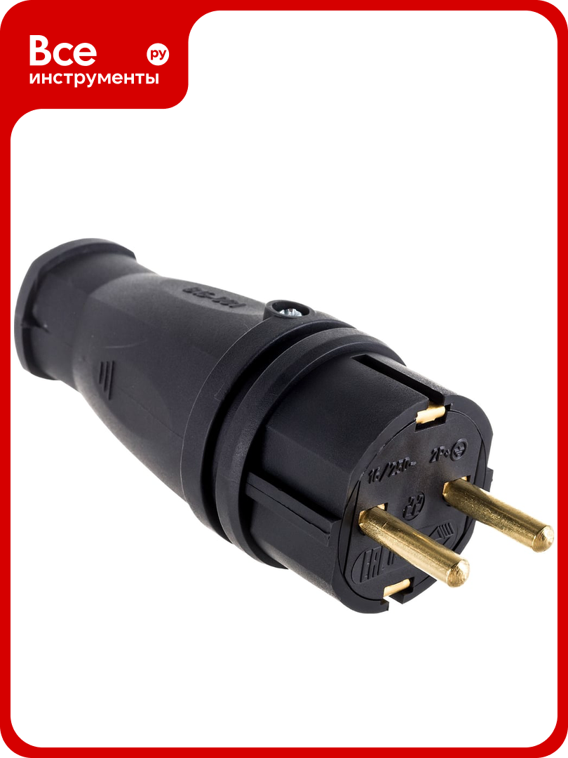 Каучуковая вилка ЭРА с заземлением VX10-B-IP44 16А IP44 прямая черная, Б0055414, 16 А