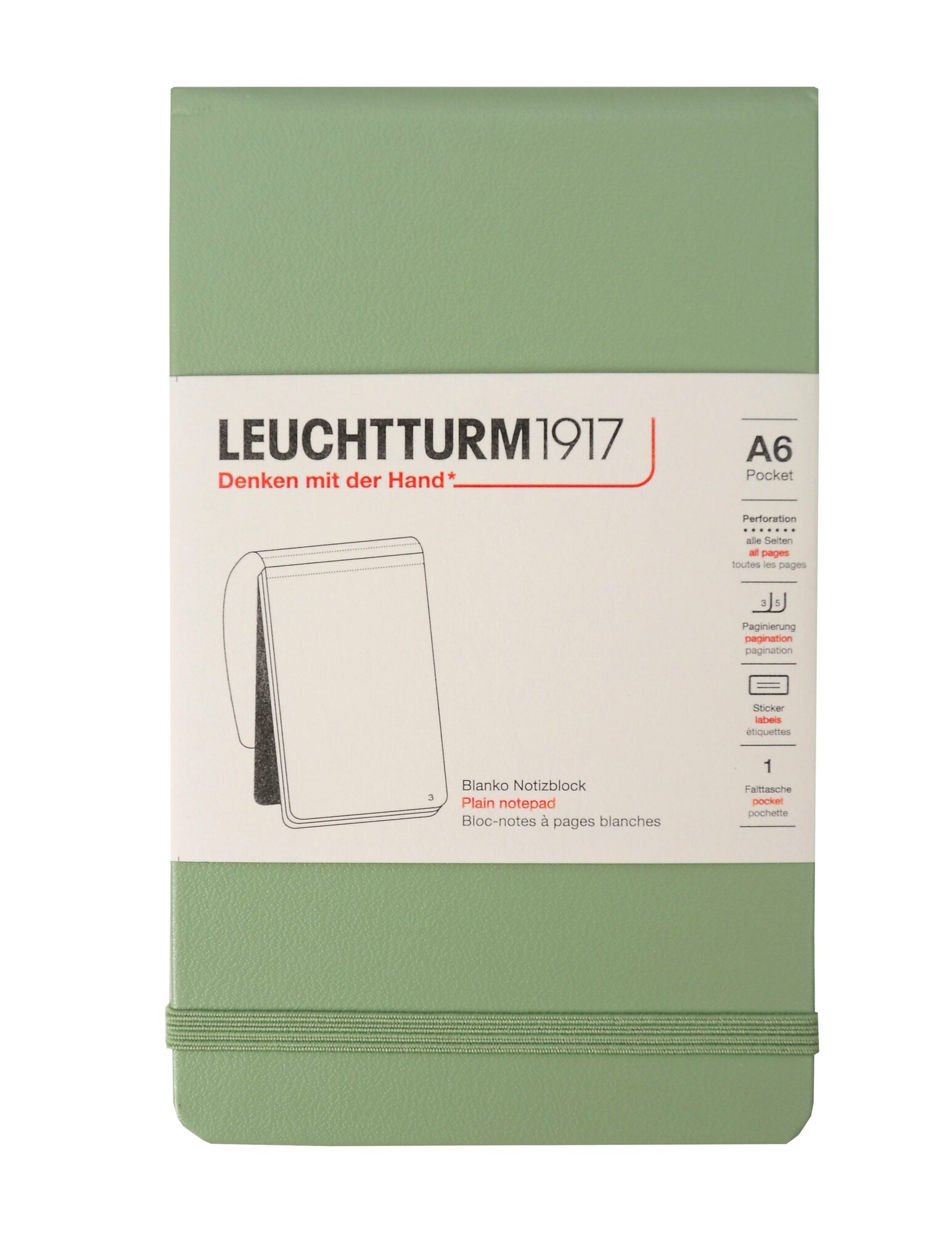 Записная книжка A6, 62 листа, нелинованная "Portrait Pocket", твердая обложка, шалфей, Leuchtturm1917