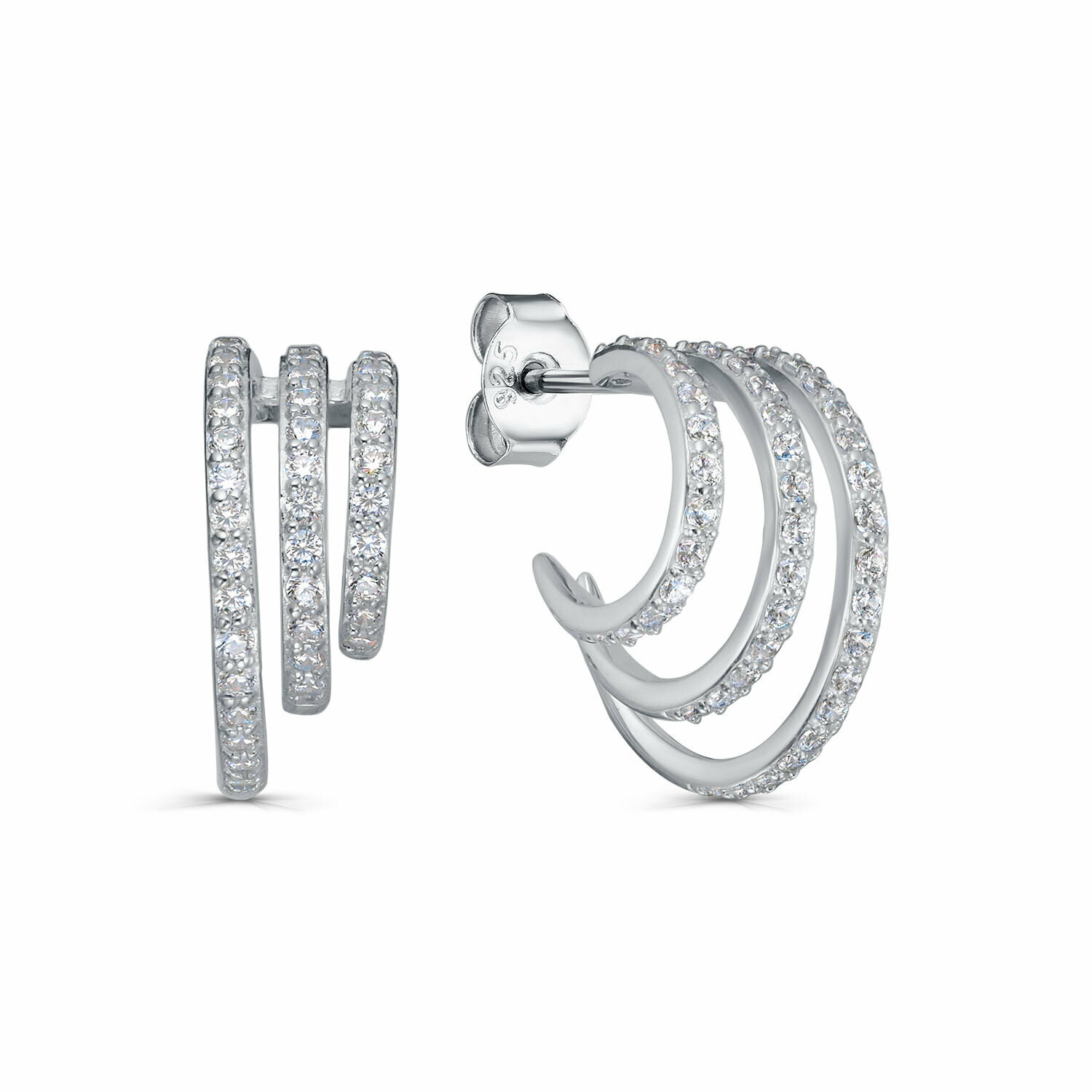 Серьги пусеты, серебро, 925 проба, родирование, фианит