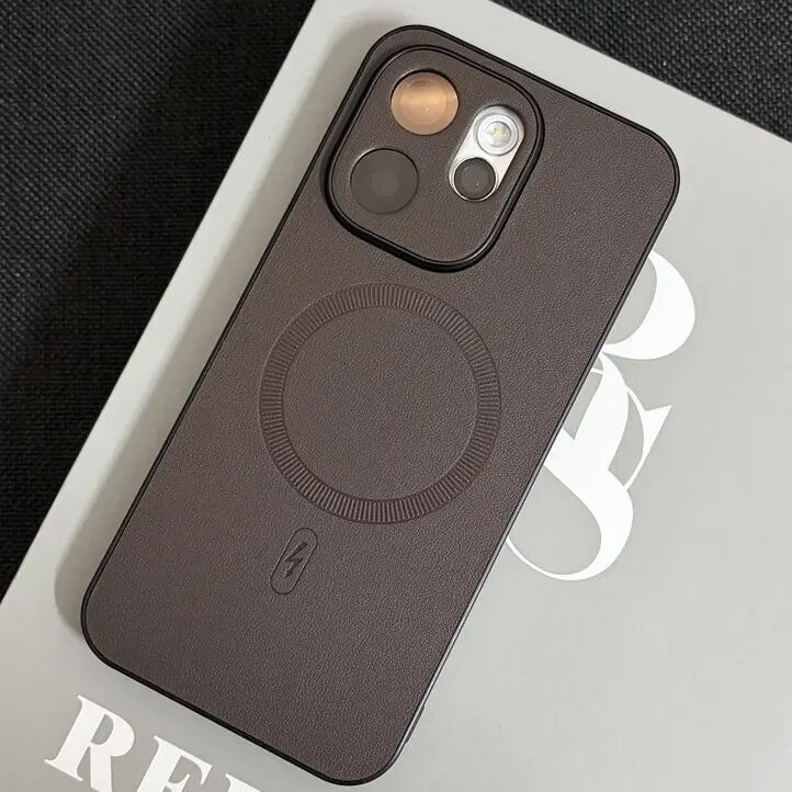 Кожаный чехол Brown для OPPO Reno 15 Pro Max с MagSafe