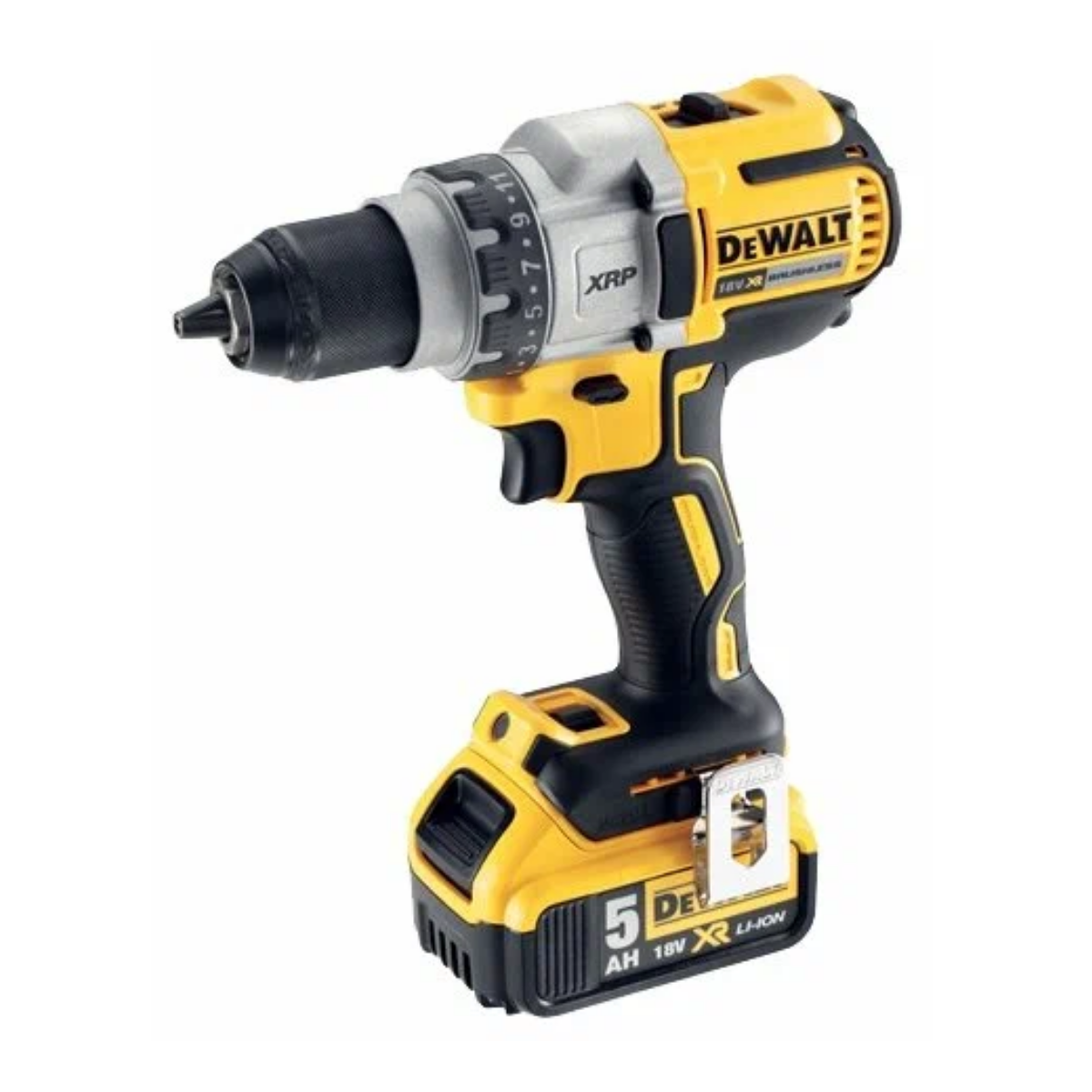Дрель-шуруповерт аккумуляторная DeWALT DCD991P2 желтый/черный, Li-Ion 18В, 5Ач, 2000об/ мин, 3 скорости