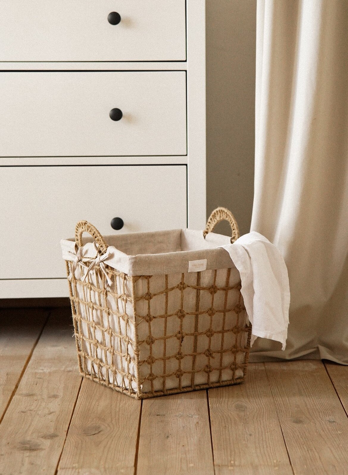 Корзина для хранения джутовая SL Home, ручное плетение, с ручками, квадратная, 33×33×36 см