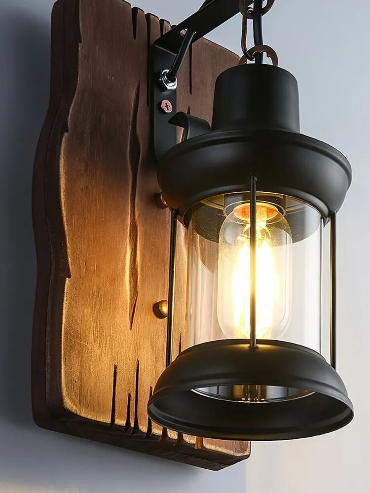 Настенный светильник LOFT E27 60 Вт в индустриальном стиле из дерева с лампочками