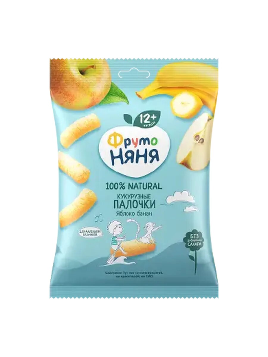 ФрутоНяня Палочки кукурузные с яблоком и бананом 20г