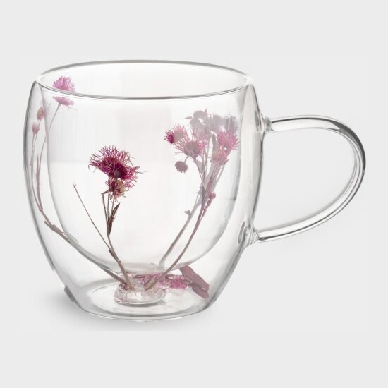Кружка Anna Lafarg Wind-mystery 240 мл, стекло, с сухоцветами внутри, Сиреневые цветы (ANLAF-QL25-6)