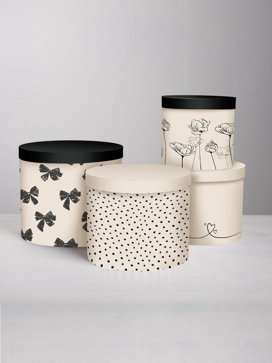 Набор шляпных коробок 4 в 1 «Бежево-чёрный», 14 × 13 см - 20 × 17,5 см