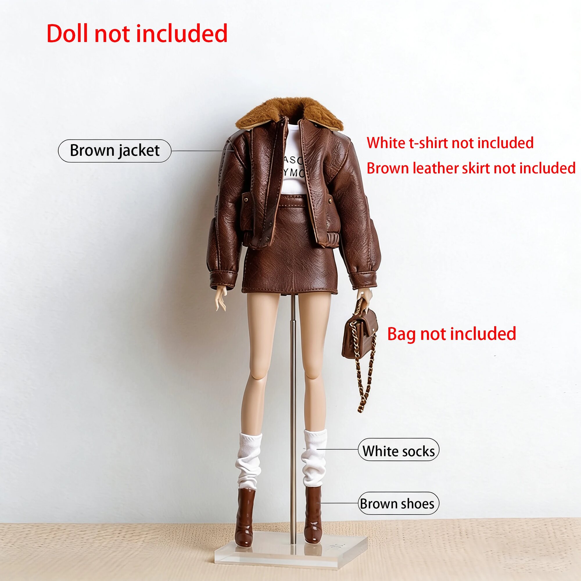 Кожаная куртка и юбка для куклы Xianxian FR 1/6 Коричневый, Jacket Socks Boots