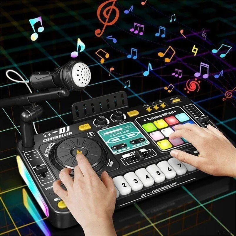 Детский DJ-контроллер с микрофоном, черный цвет, музыкальная игрушка для детей от 3 лет — фото 1
