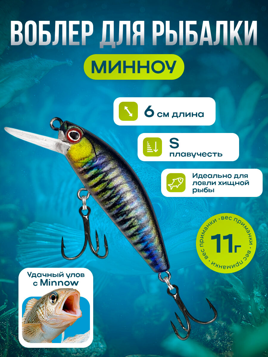 Воблер для рыбалки Minnow, 6 см/11 г, темный узор