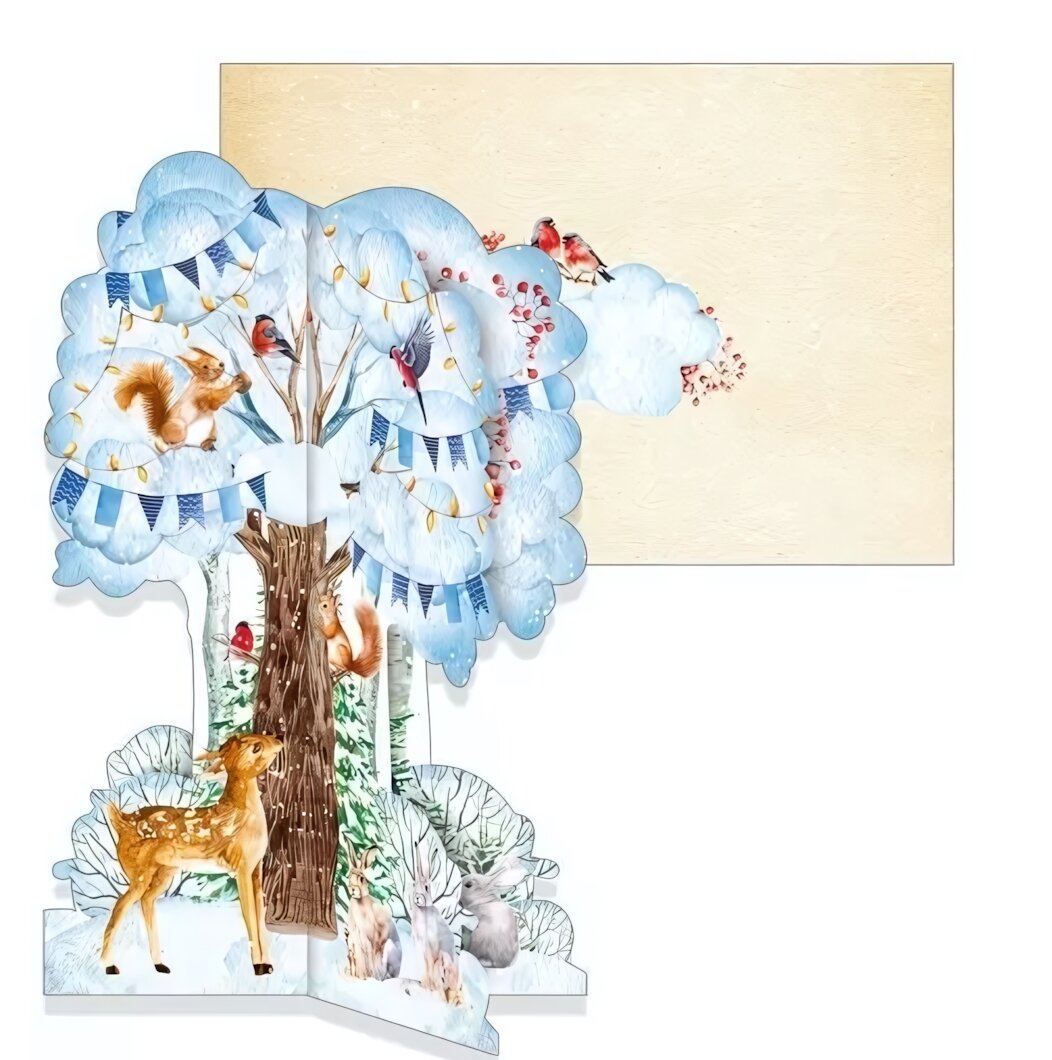 Открытка А5 с 3D-елкой, плотный картон, глянцевый УФ-лак, с конвертом