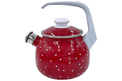 Чайник эмалированный 2,5л со свистком для индукции, горошек, Лысьвенские эмали