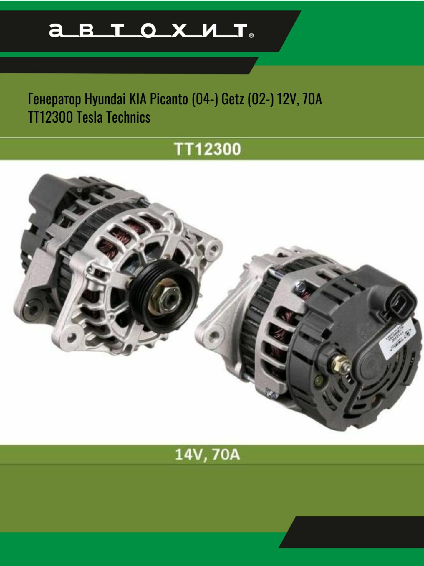 Генератор KIA Picanto (04-) Getz (02-) 12V, 70A TT12300 Tesla Technics