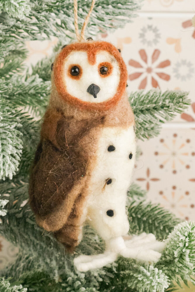 Валяная игрушка ручной работы шерстяная сова в крапинку, малая, 15 см, Kaemingk 520783-2