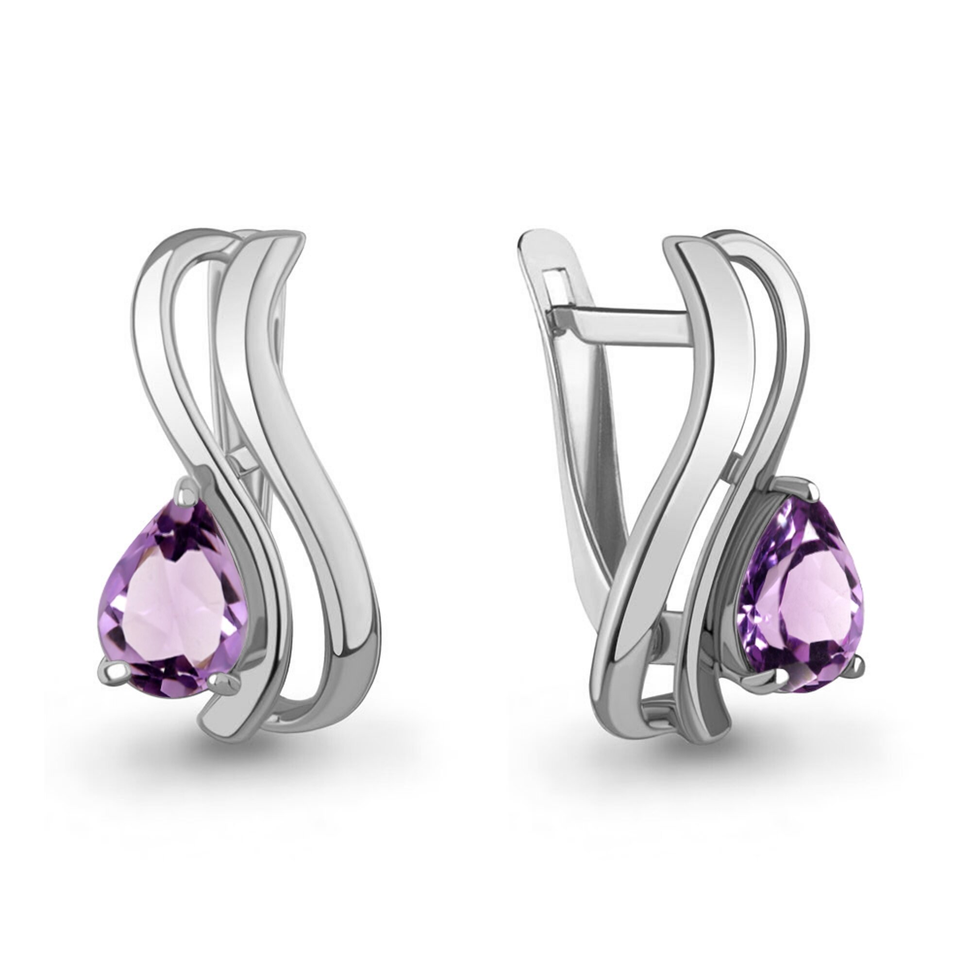 Серьги, серебро, 925 проба, родирование, аметист