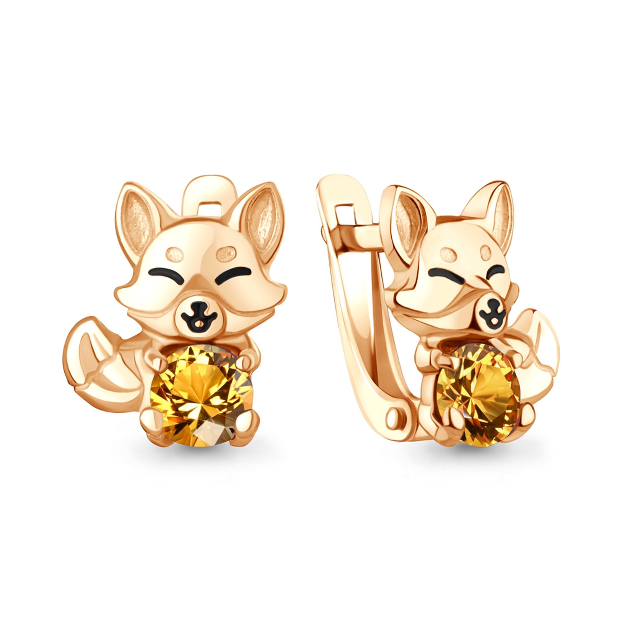 Серьги, серебро, 925 проба, золочение, эмаль, цитрин